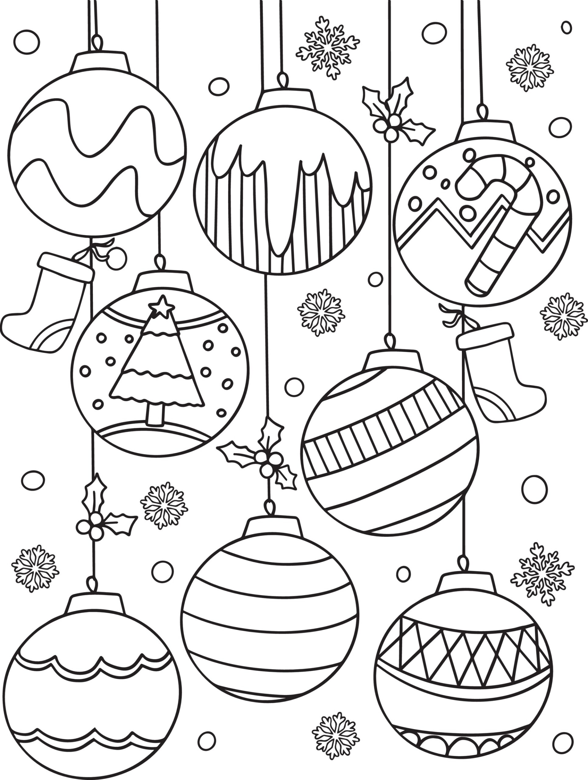 Christmas Ornaments Coloring Page - Holly Jolly Christmas