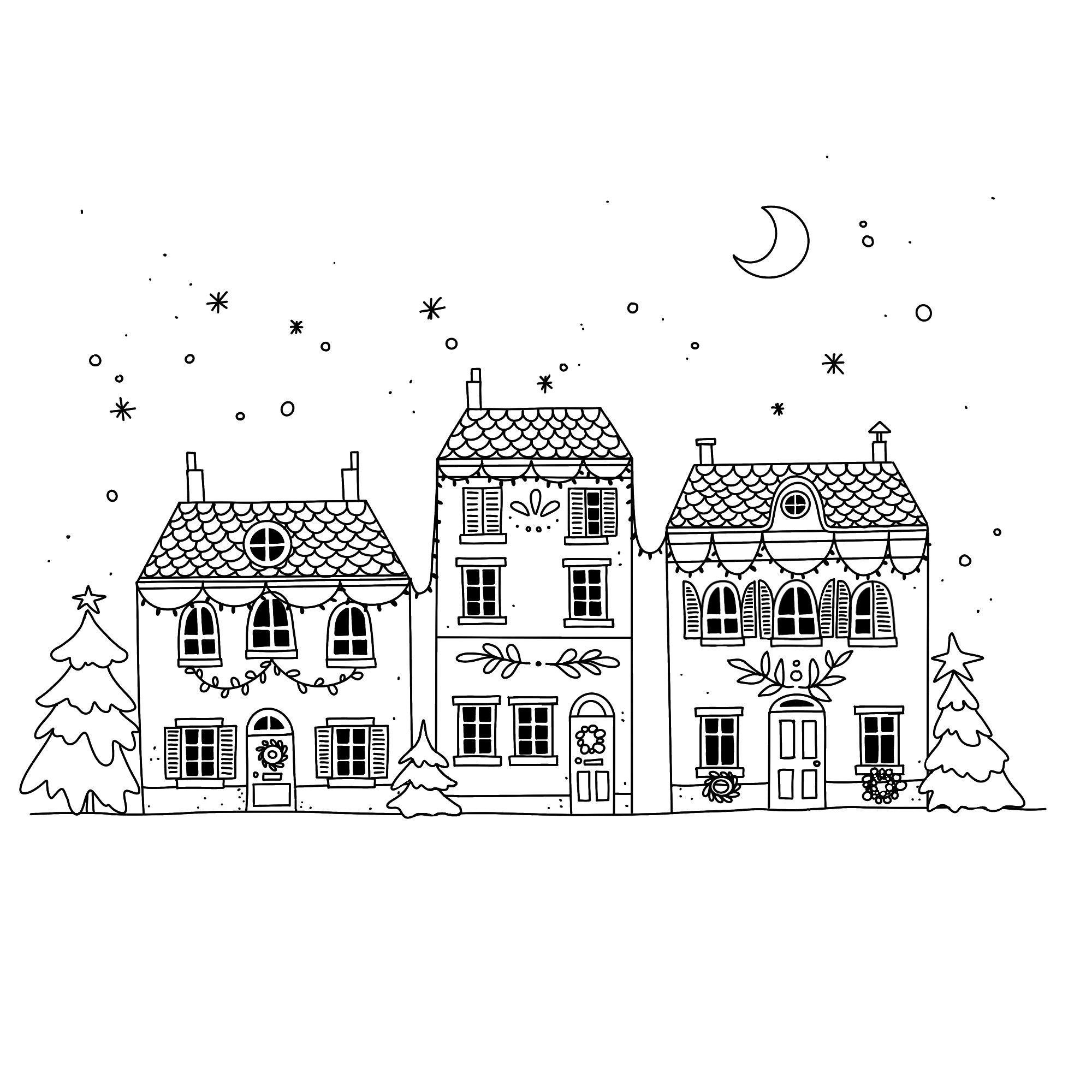 Christmas Houses Coloring Pages - Holly Jolly Christmas